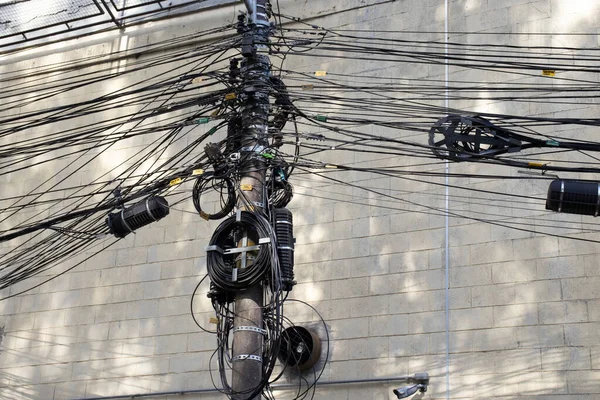 Many Wires Attached Electric Pole Chaos Cables Wires Electric Pole ...