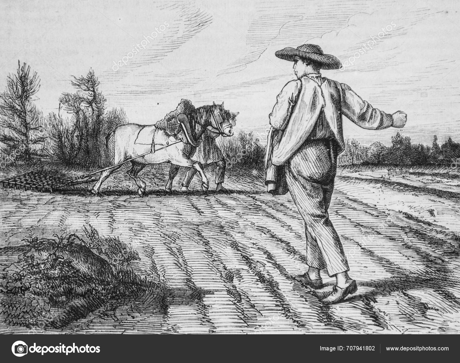 Sowing Old Method Picturesque Store Editor Edouard Charton 1860 — Stock ...