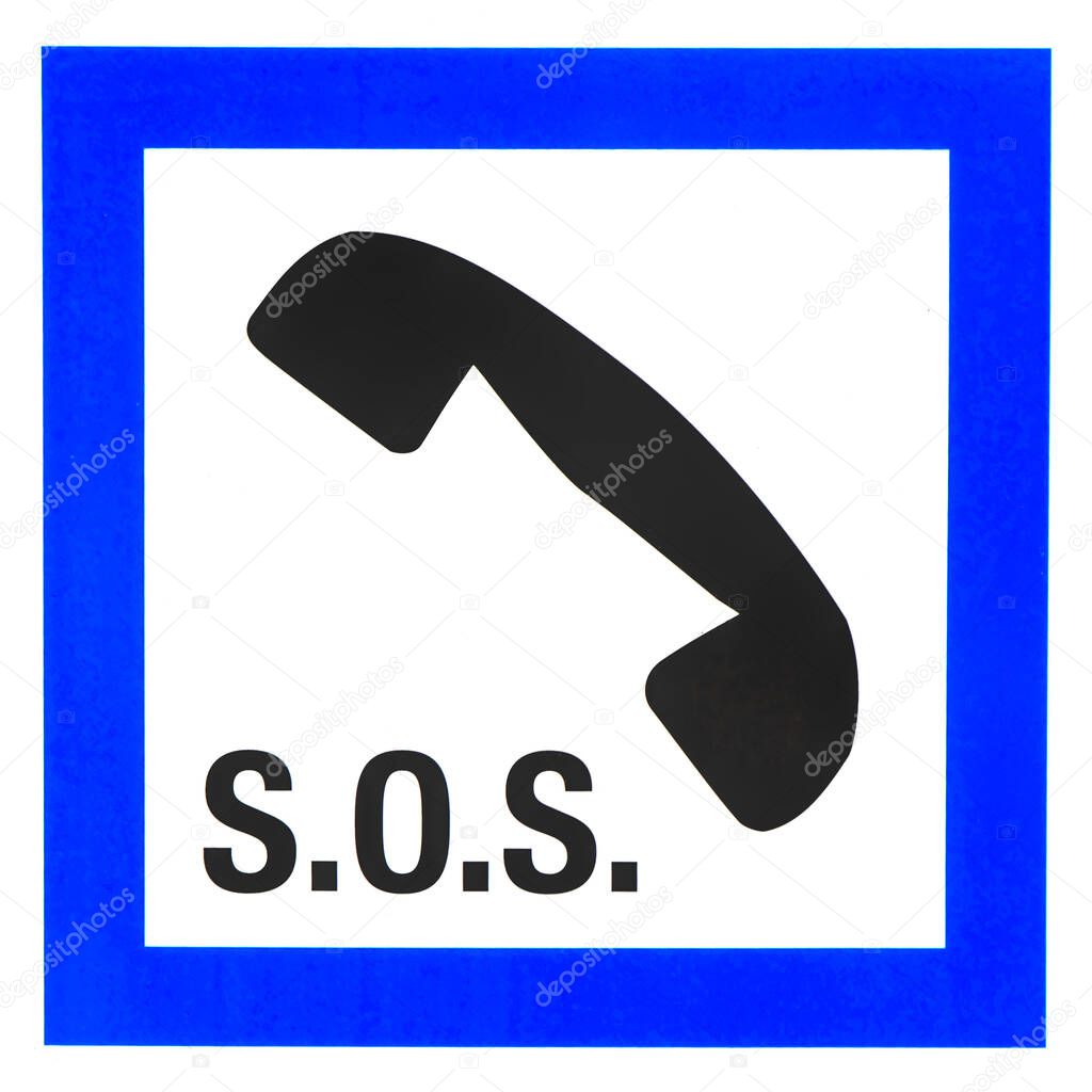 Signo SOS compuesto por un diseño de auricular telefónico y las letras ...