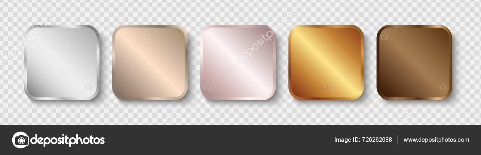 Square Metal Realistic Frames Medals Stickers Icons Silver Gold Bronze ...