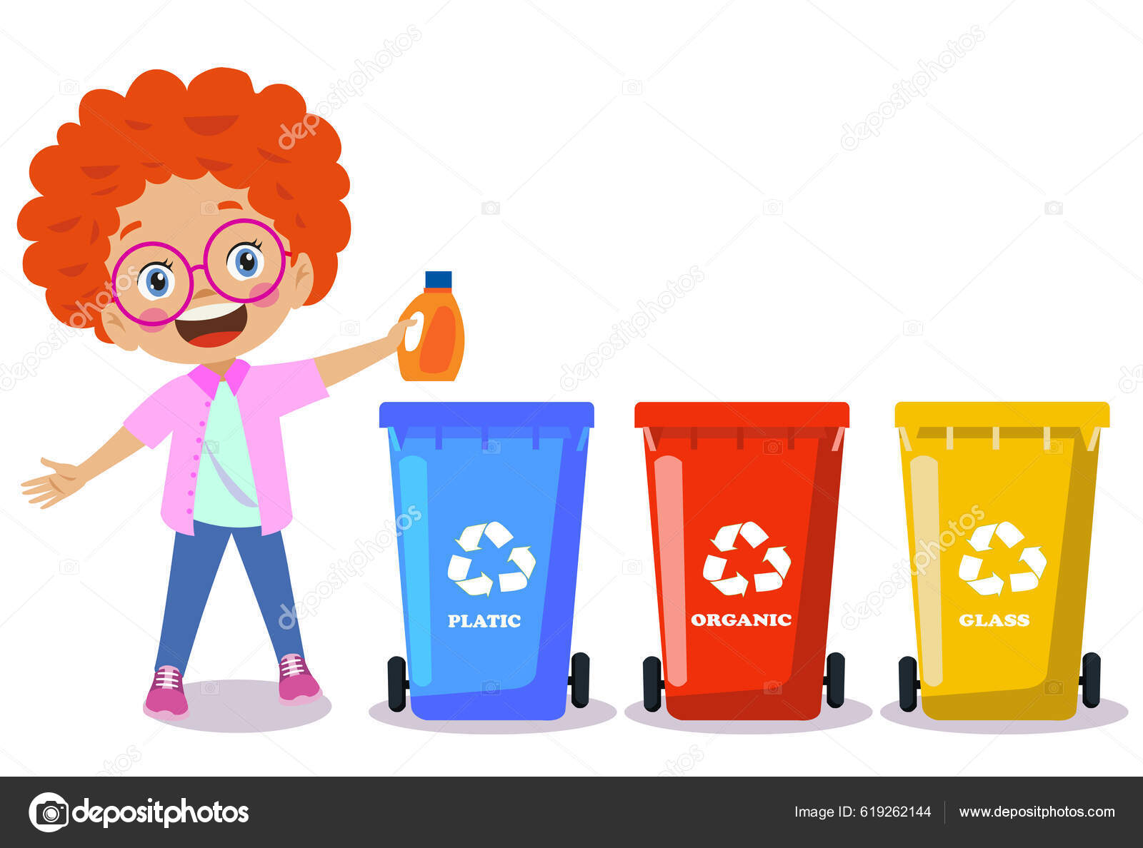 Lindo Chico Tirar Basura Reciclaje Bin Vector de stock por ©Veyselcelikdemir 619262144