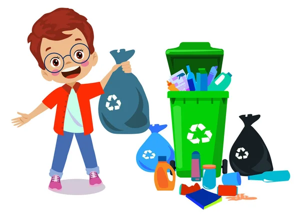 Lindo Chico Tirar Basura Reciclaje Bin Vector de stock por ©Veyselcelikdemir 619262324