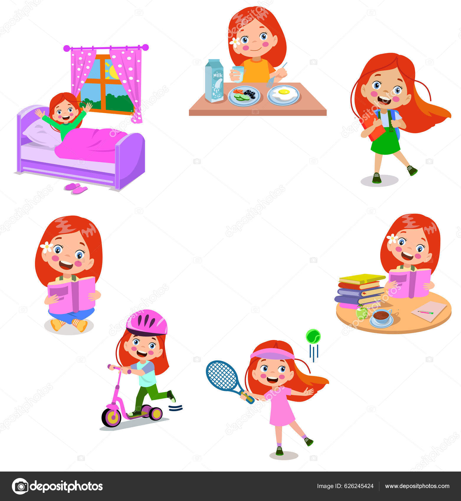 Cartoon Kid Daily Routine Activities Set Stock Vector Image by ...