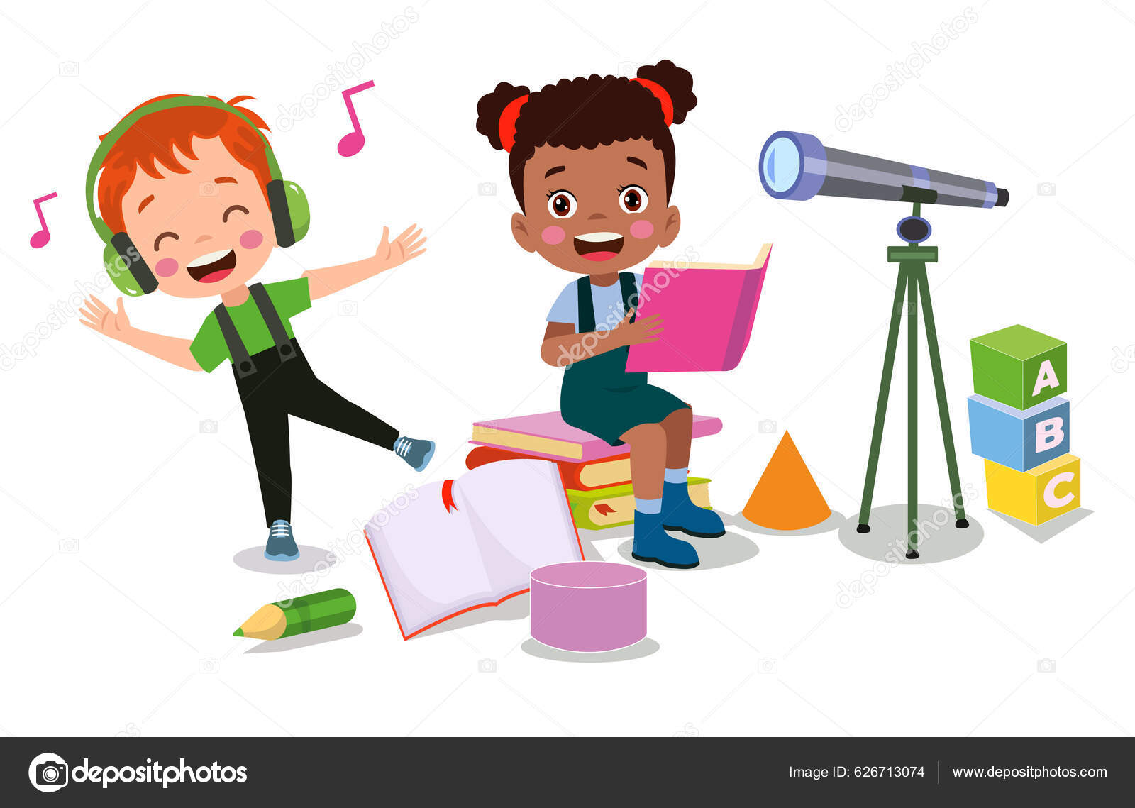 Dibujos Animados Caharecter Feliz Niño Studynig Aprendizaje Vector de stock por ...
