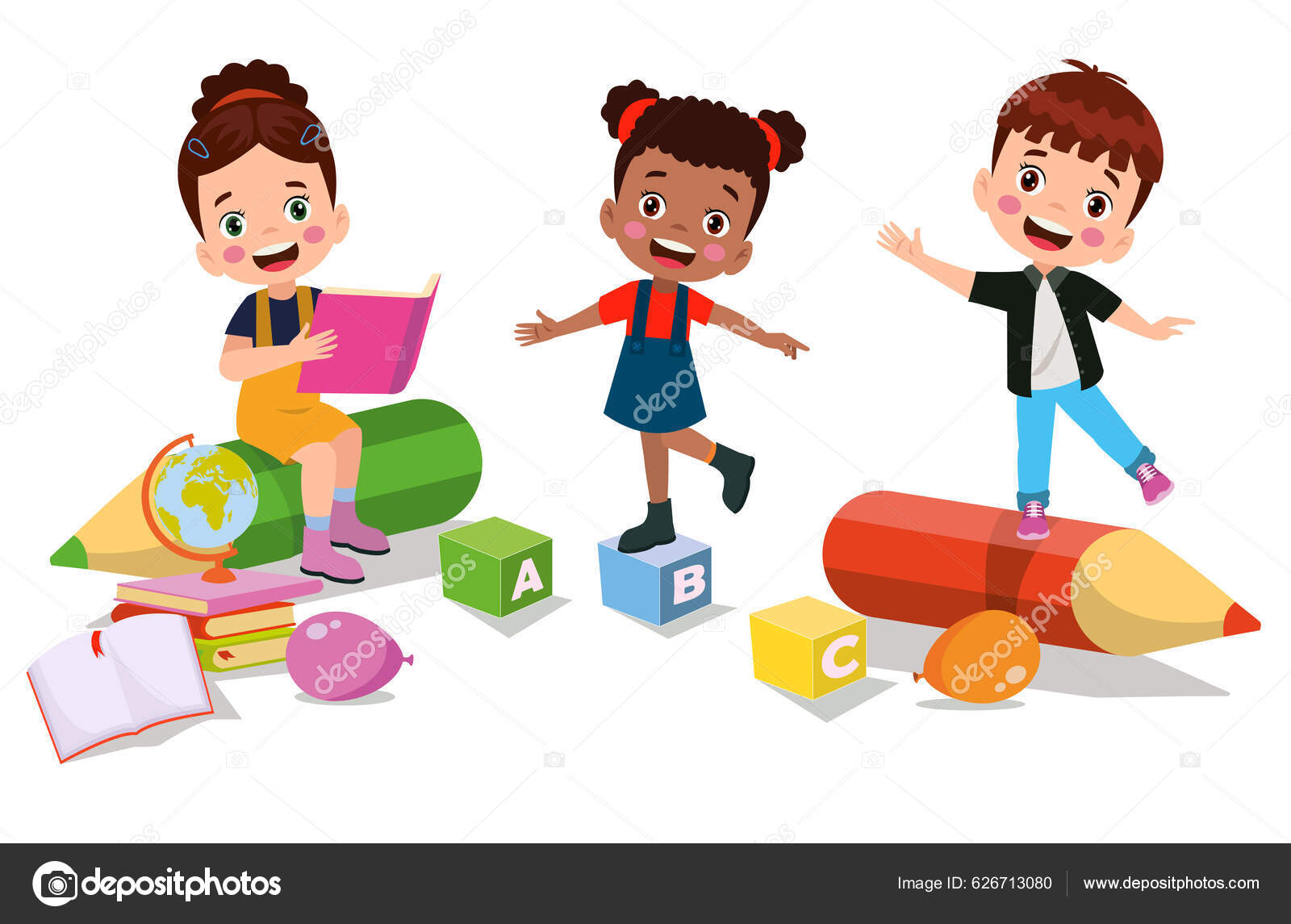 Dibujos Animados Caharecter Feliz Niño Studynig Aprendizaje Vector de ...