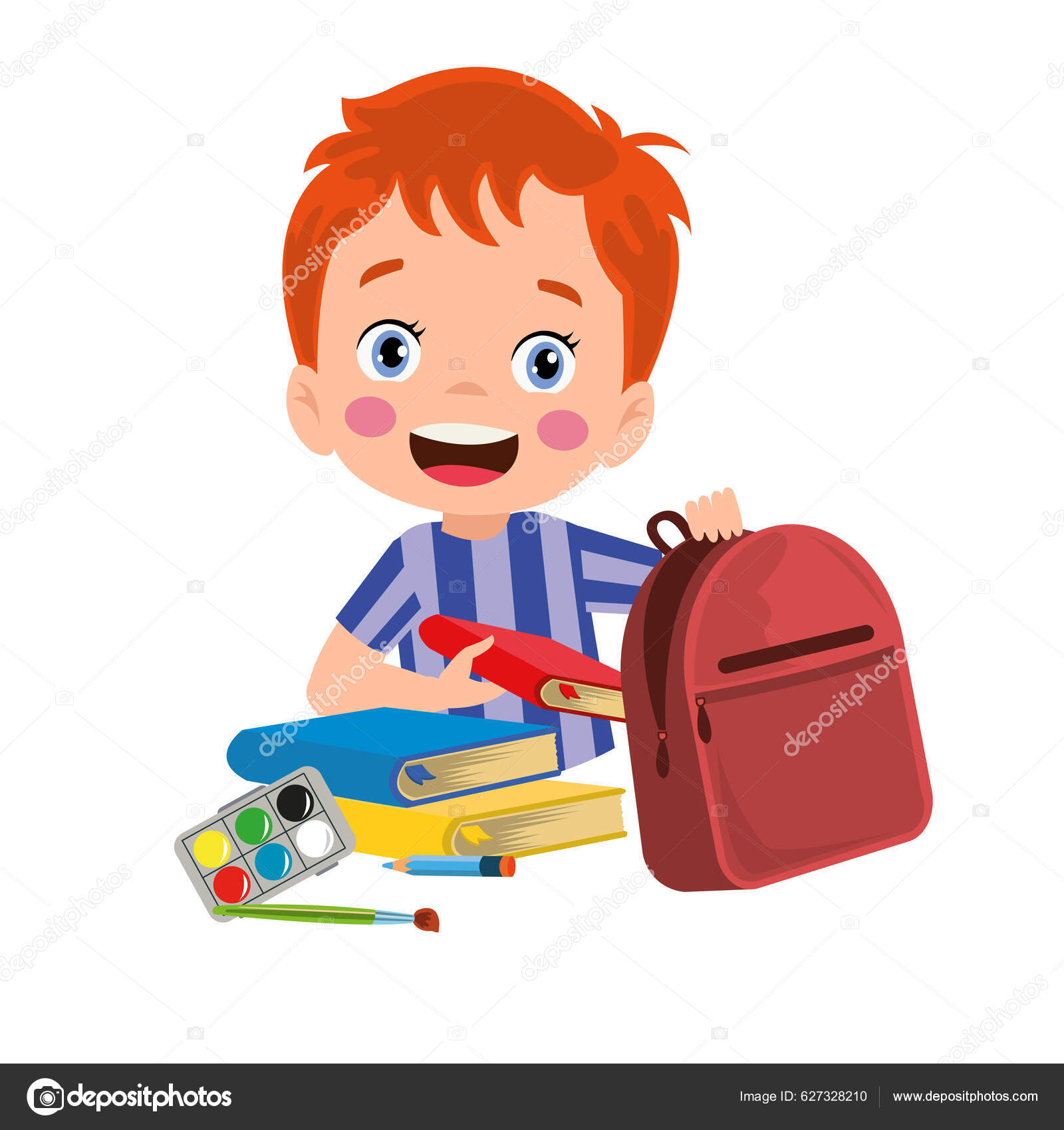 Feliz Lindo Niño Chico Preparar Bolsa Para Escuela Vector de stock por ...