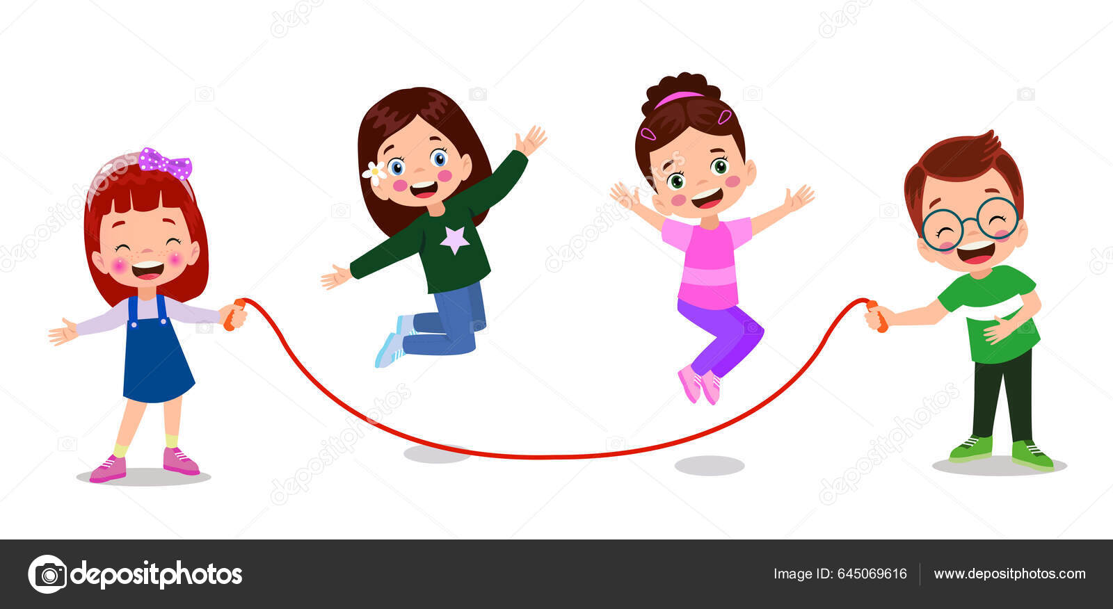 Cute Happy Kids Jumping Rope Stock Vector by ©Veyselcelikdemir 645069616