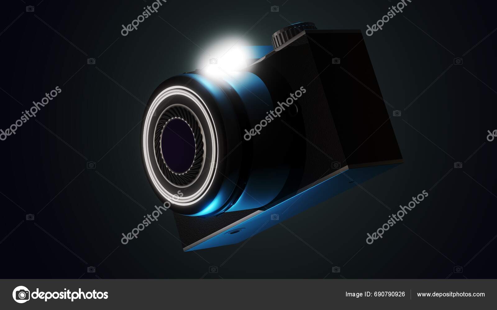 Rendering Flashing Camera Floating Black Background Stock Photo by ...