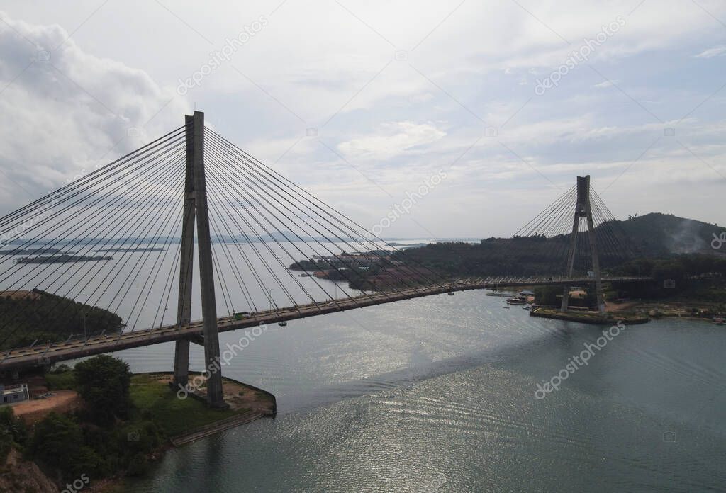 Aerial view of Barelang Bridge, a landmark and iconic bridge in Batam ...