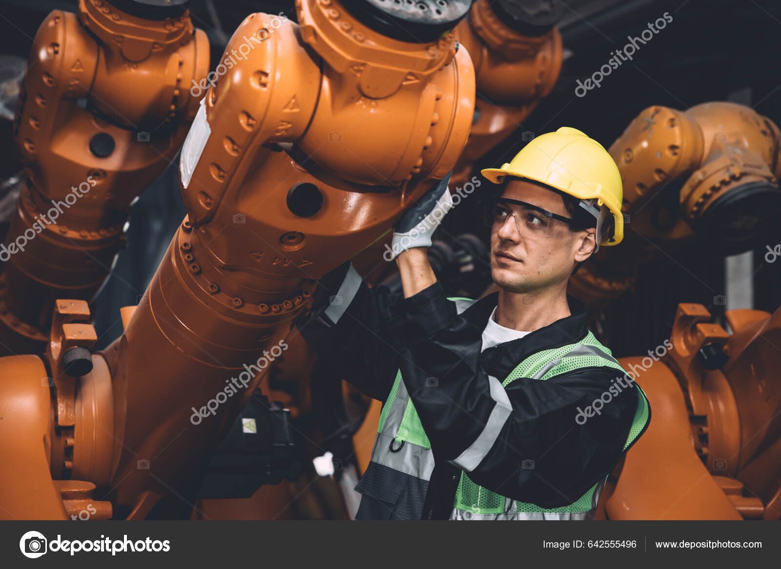 Engineer Team Service Fix Robot Welding Arm Working Automation Factory ...