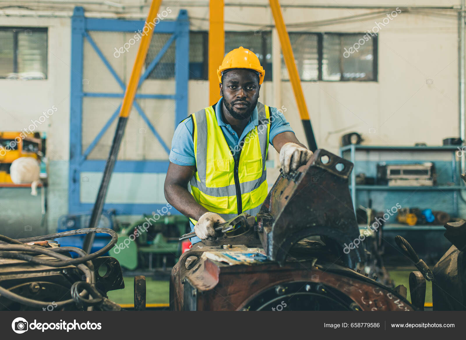 Portrait Professional African Black Worker Engineer Male Working Heavy ...