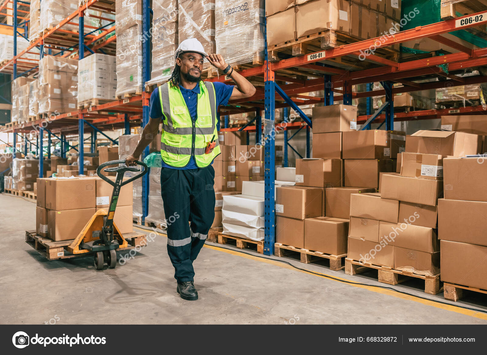 Warehouse Worker Using Parcel Pallet Cargo Shipping Logistics Ship ...