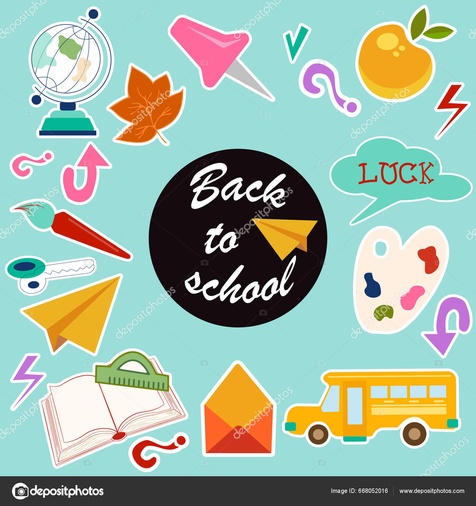 School Set Stickers Set School Elements Back School Your Design — Stock ...