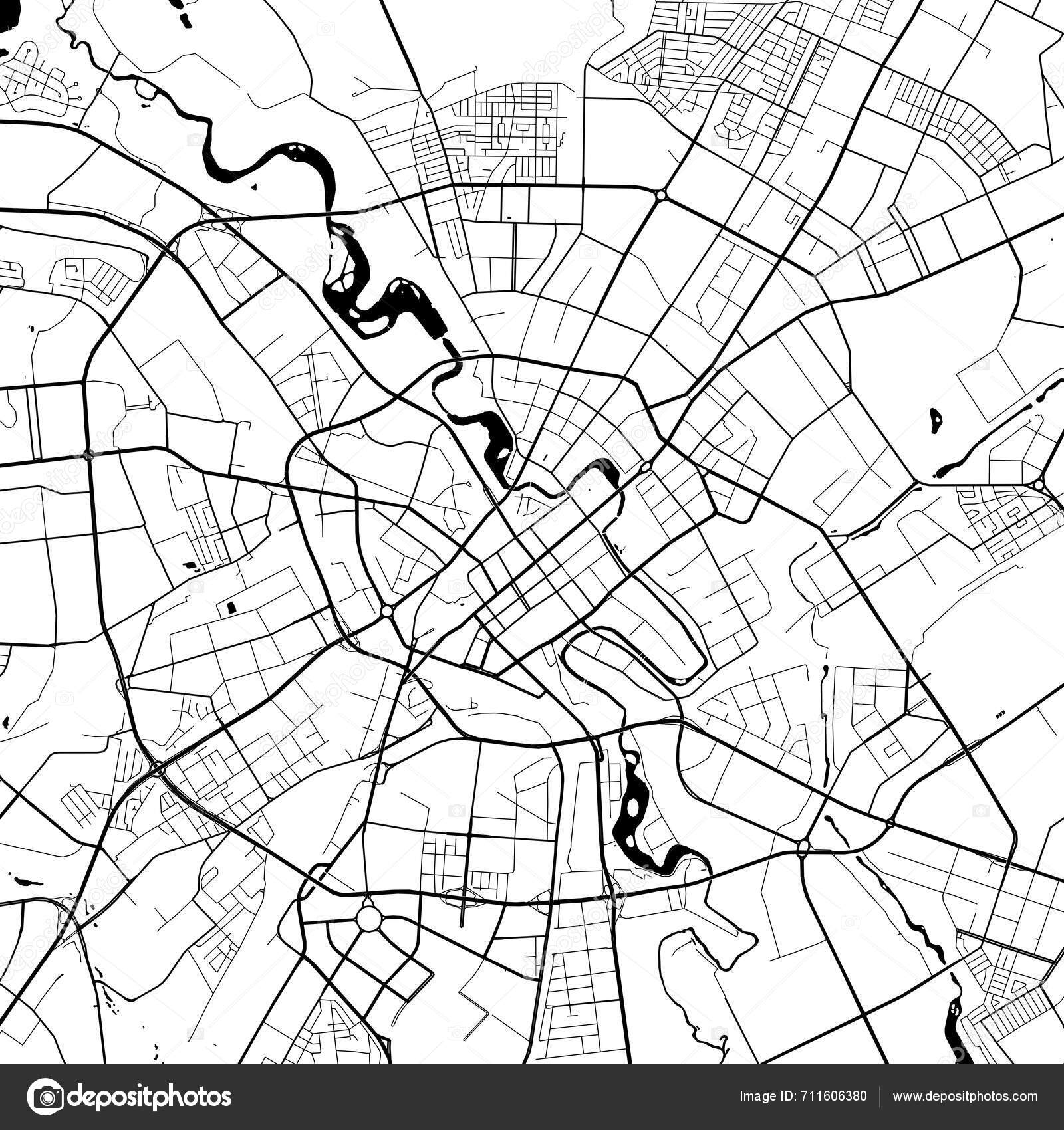 City Monochrome Black White Minimalist Street Road Aesthetic Decoration Map — Stock Photo ...