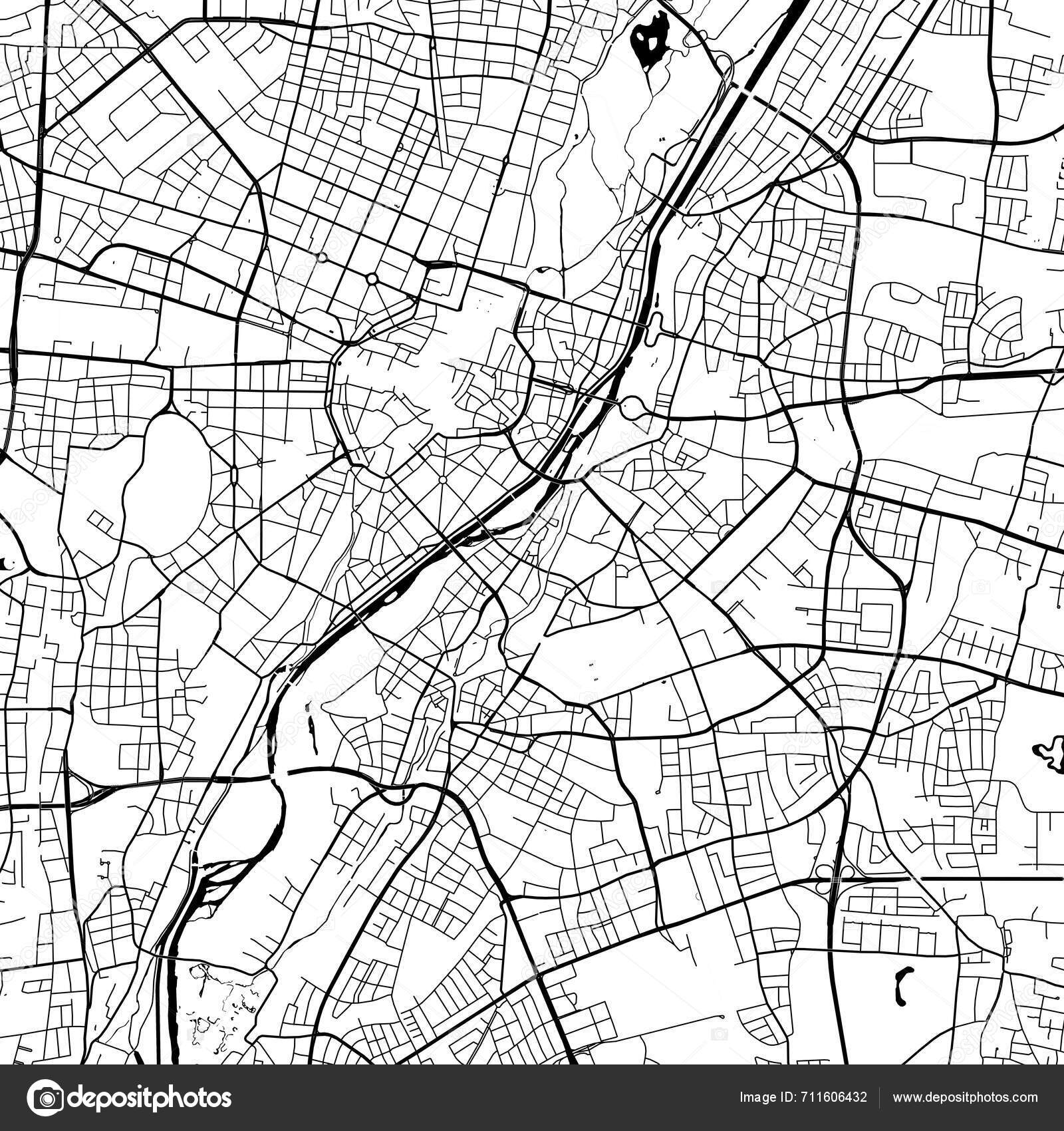 City Monochrome Black White Minimalist Street Road Aesthetic Decoration Map — Stock Photo ...