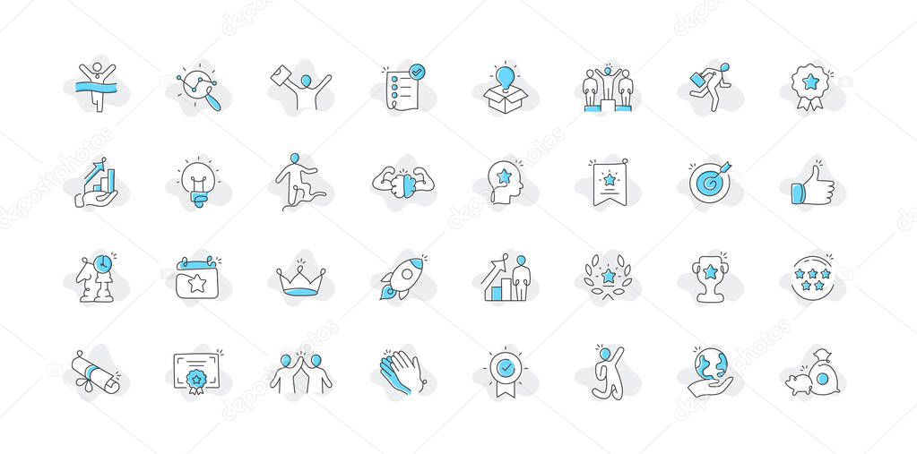 Conjunto de iconos que simboliza el desbloqueo de logros, enfatizando ...