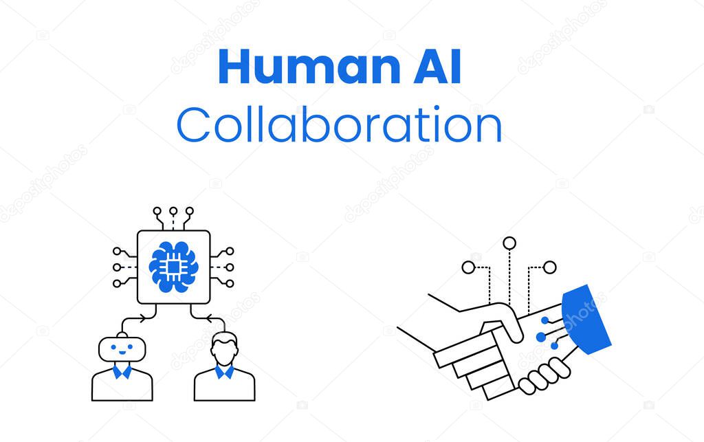 Iconos de colaboración humano-AI - Ilustrando la asociación entre la ...