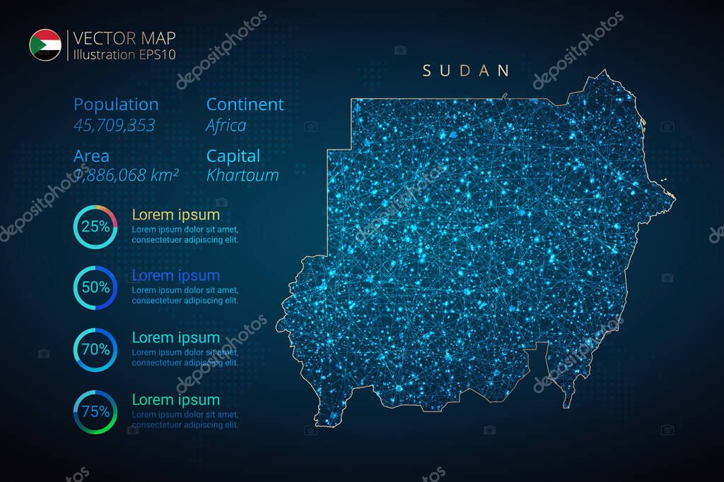 Sudán mapa infografías vector plantilla con malla geométrica abstracta ...