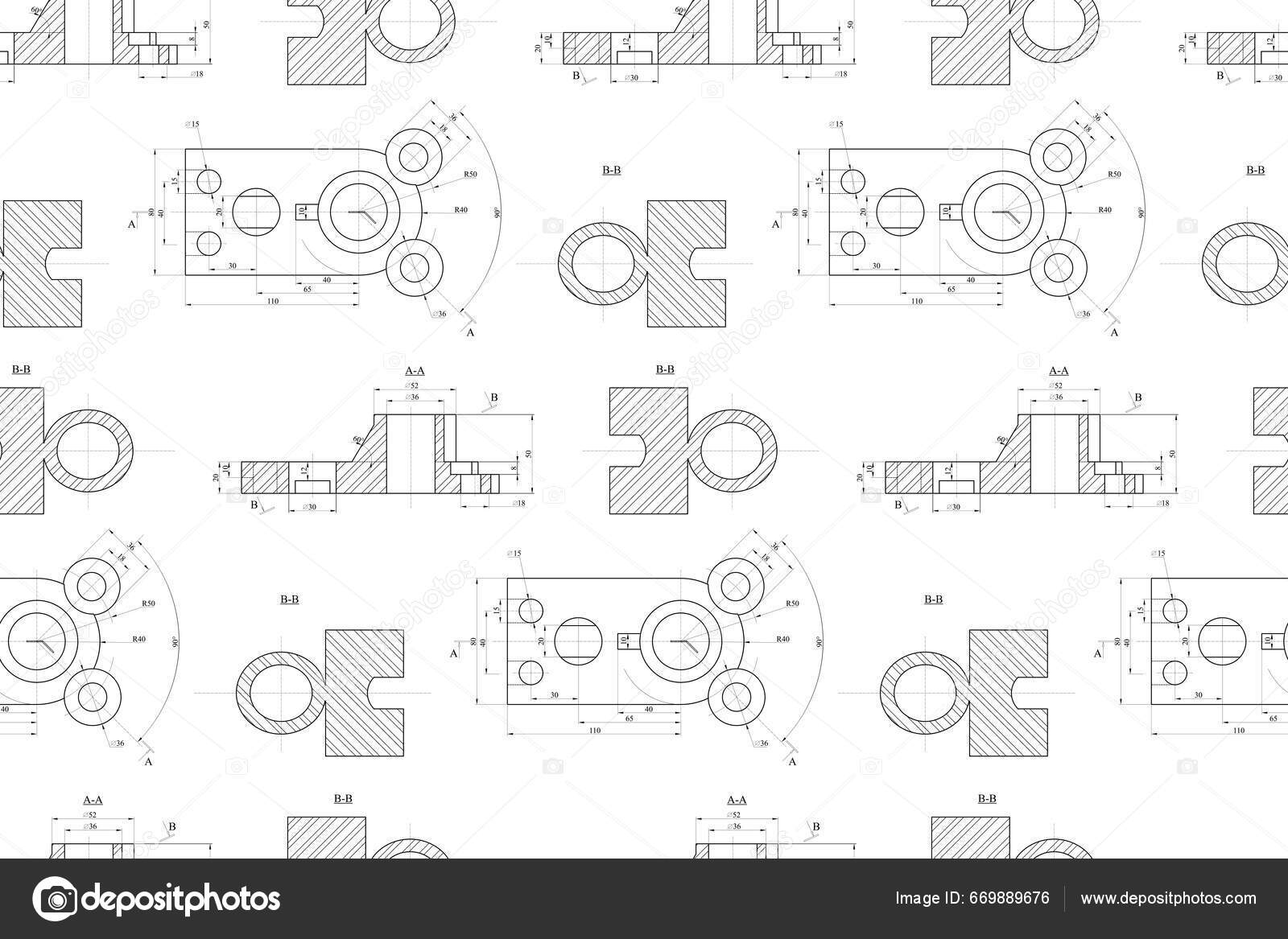 Engineering Drawing Mechanics Blueprints Vector Technology Seamless ...