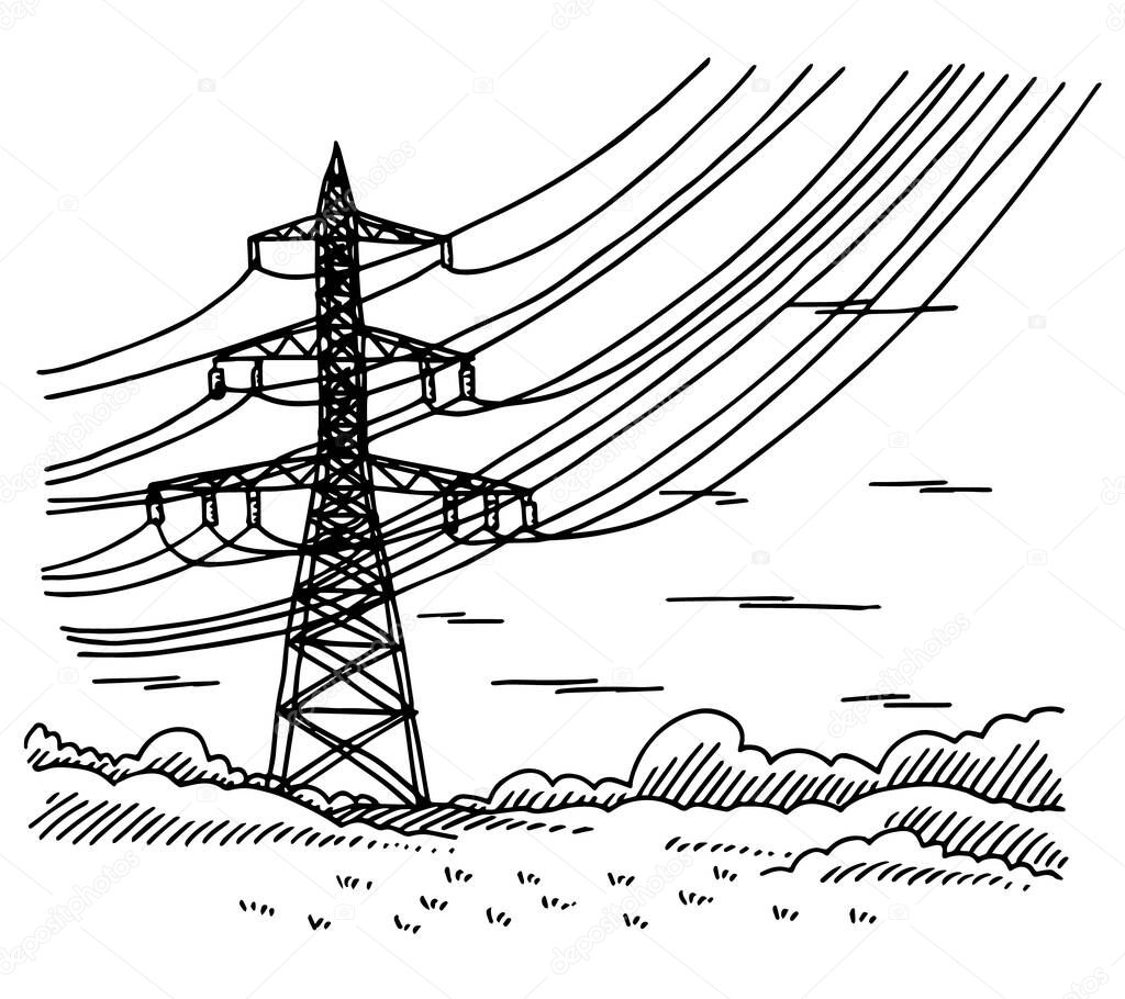 Dibujo vectorial dibujado a mano de un paisaje con una línea de ...