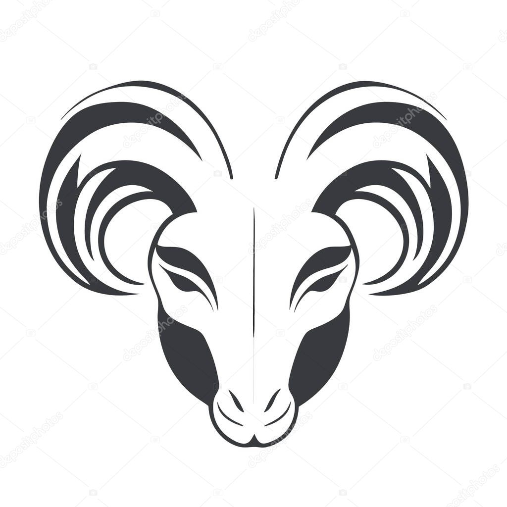 cabeza del carnero (cabeza de carnero), vector blanco y negro dibujo ...