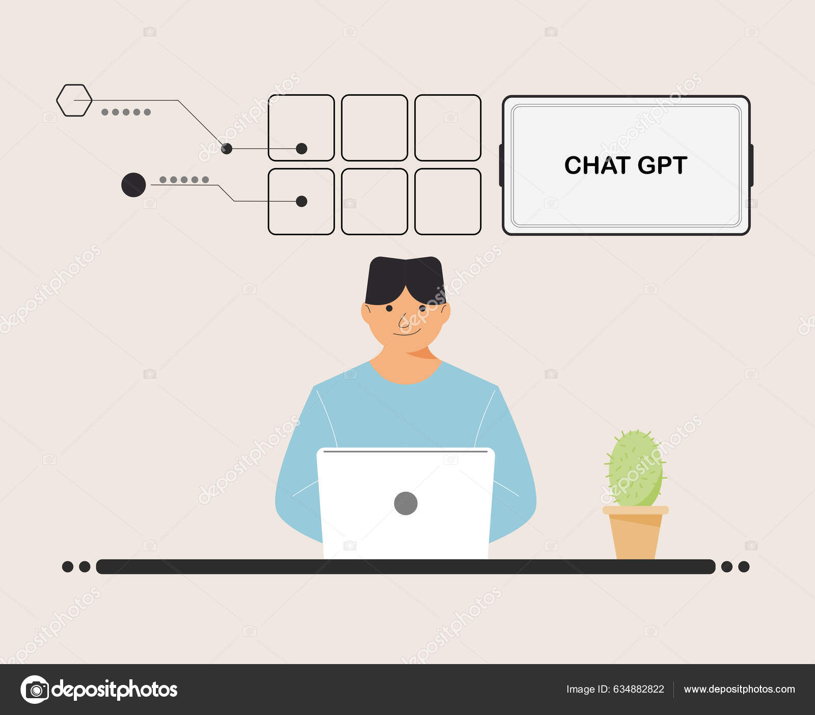 Chat Gpt Men Person Use Laptop Digital Boy People Search Stock Vector ...