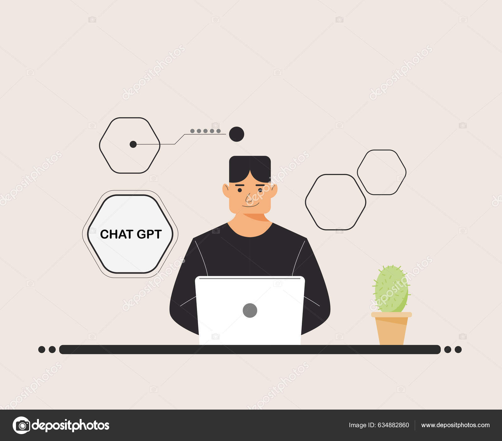 Chat Gpt Men Person Use Laptop Digital Boy People Search Stock Vector ...