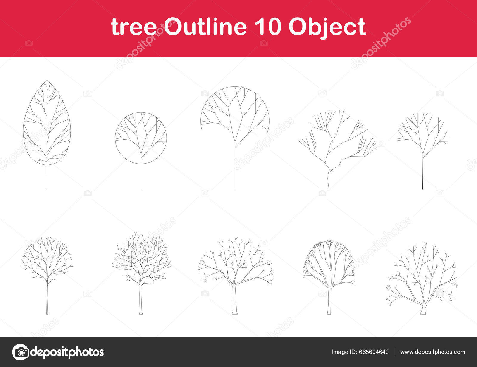 Tree Line Drawing Side View Graphics Trees Elements Single Object Stock ...