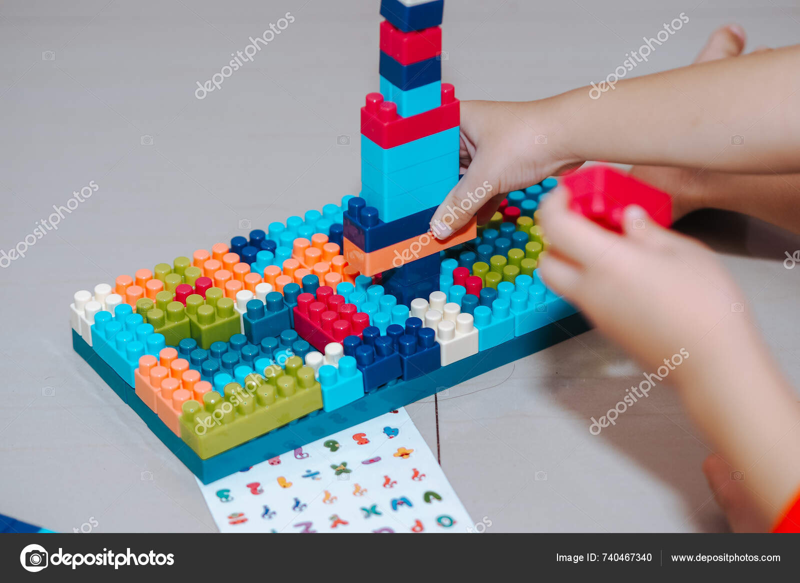 Close Child's Hands Playing Bricks Close Little Boys Building Something ...