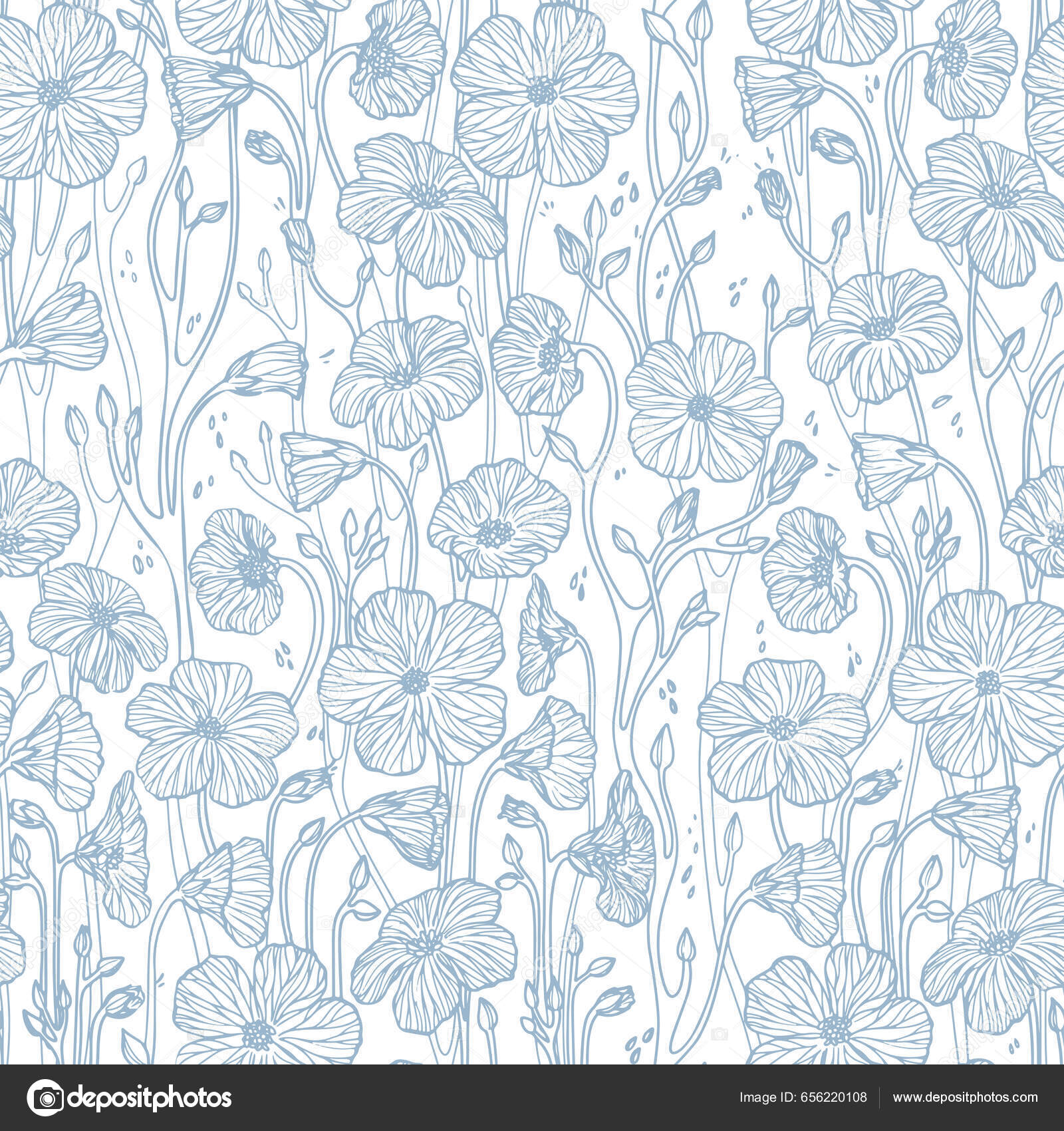 Blue Line Flowers White Background Vector Pattern Stock Vector by ©kat ...