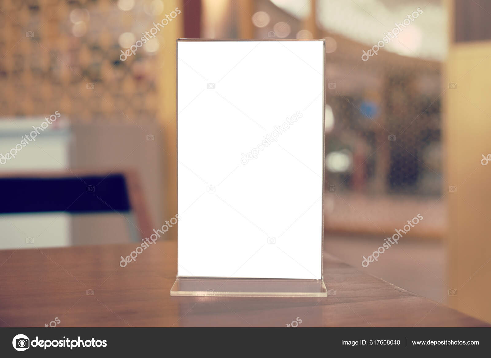 Menu Frame Standing Wood Table Bar Restaurant Cafe Space — Stock Photo ...