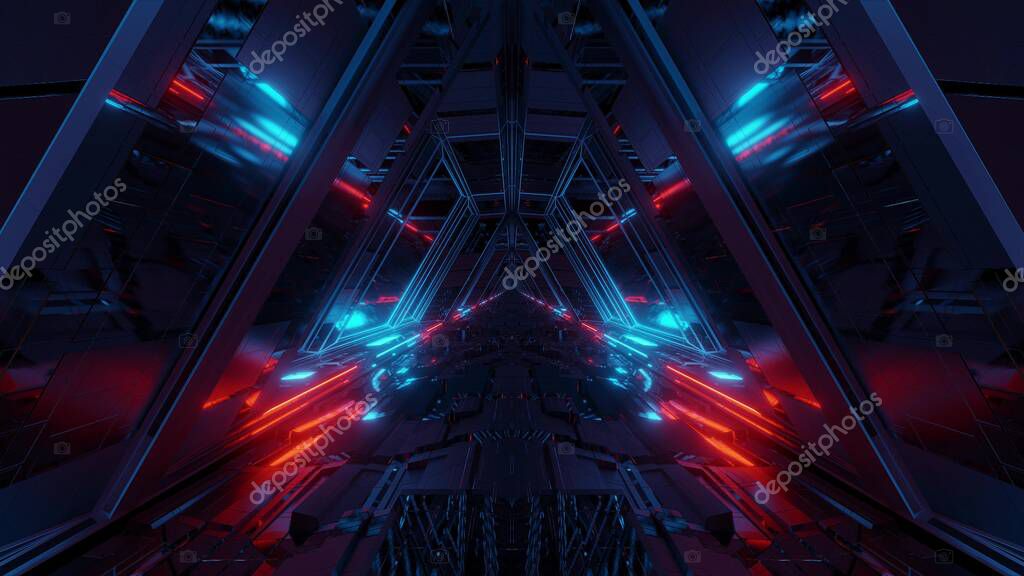 stylish sci-fi tunnel corridor with glowing lights, 3d illustration ...