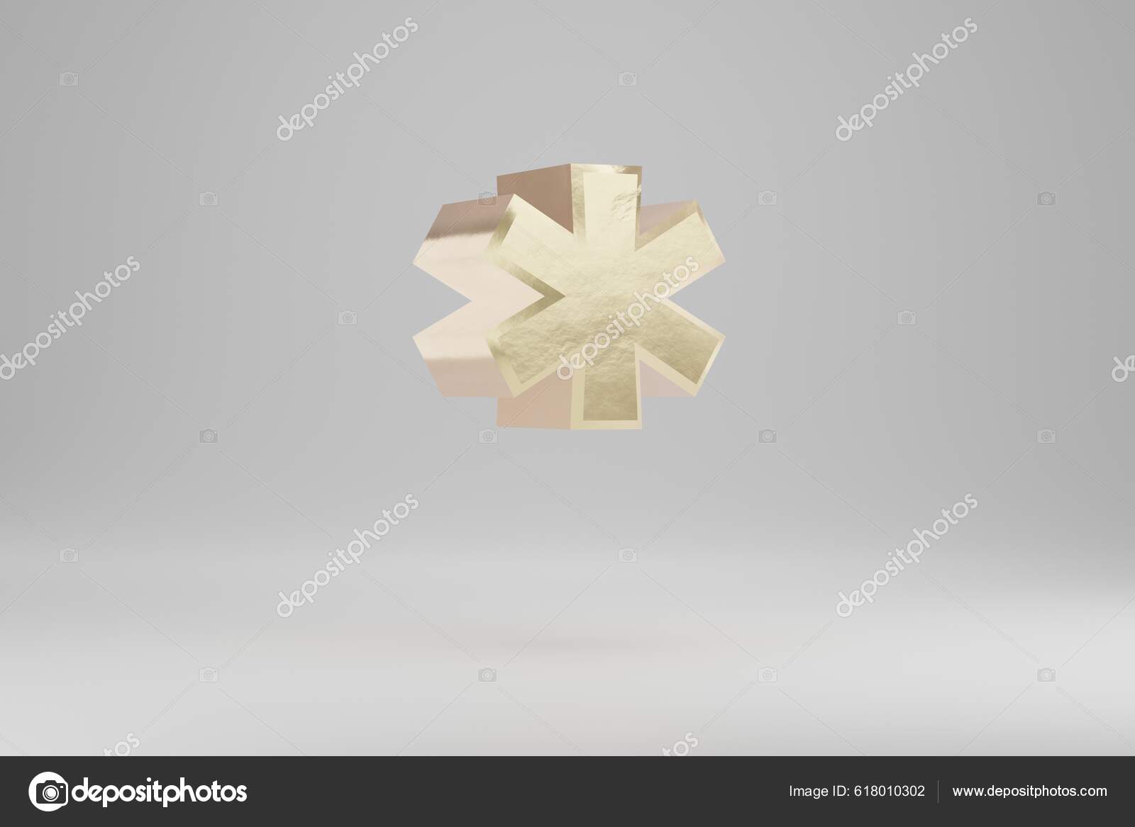 Gold Asterisk Symbol Golden Sign Isolated White Background Rendered ...