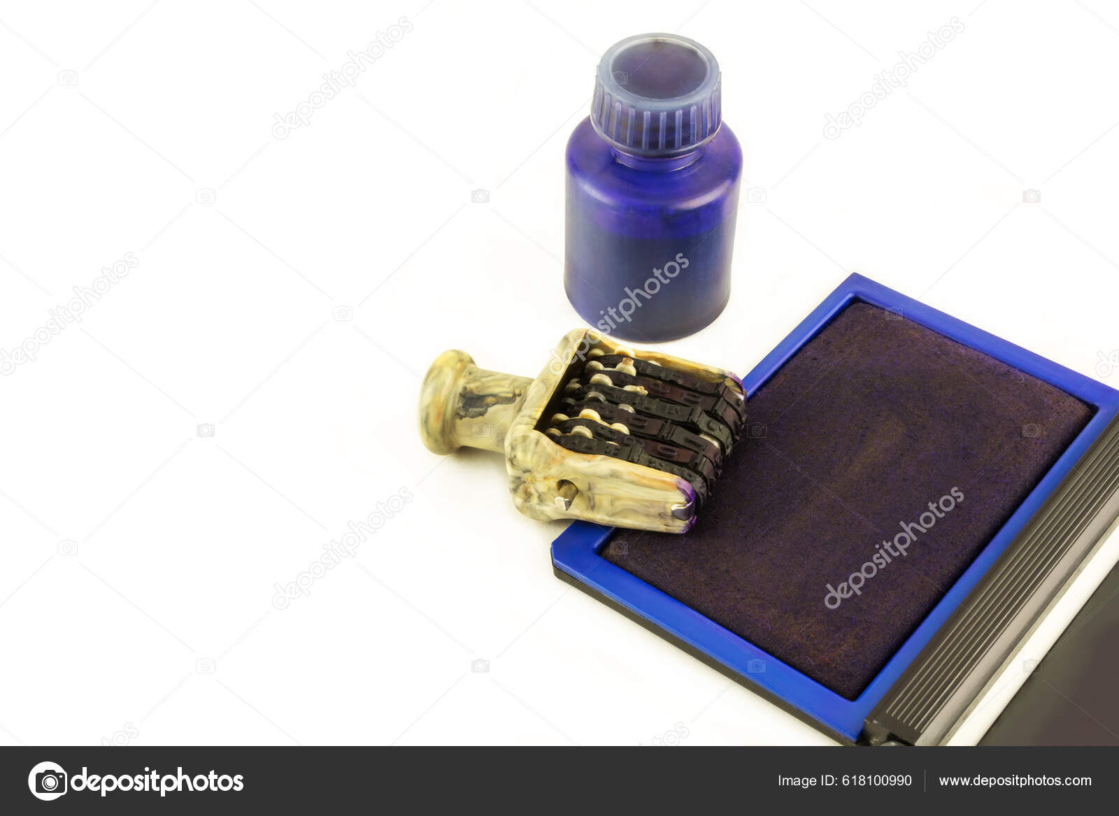 Fondo Blanco Numerador Papelería Almohadilla Tinta Una Tinta — Foto de ...