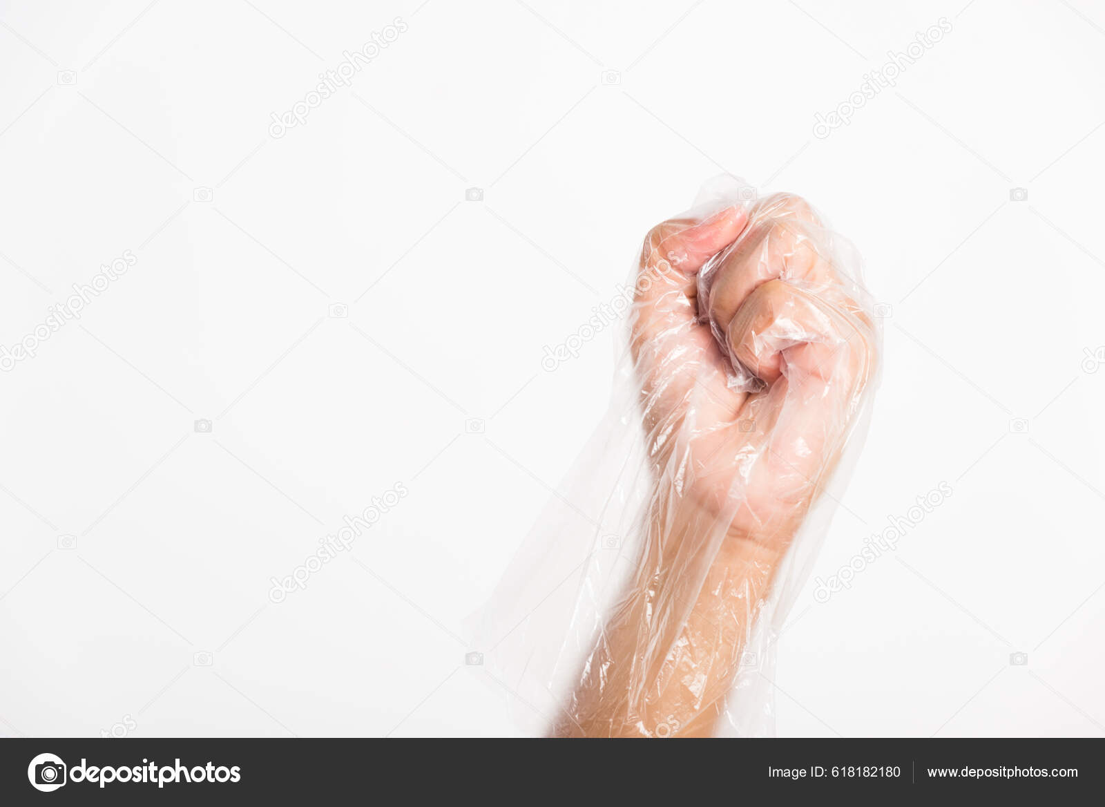 Woman Hand Wearing Single Use Protect Disposable Transparent Plastic ...