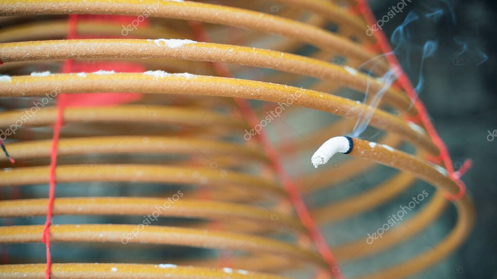 "Burned coil swirl incense in Macau (Macao) temple,traditional Chinese ...