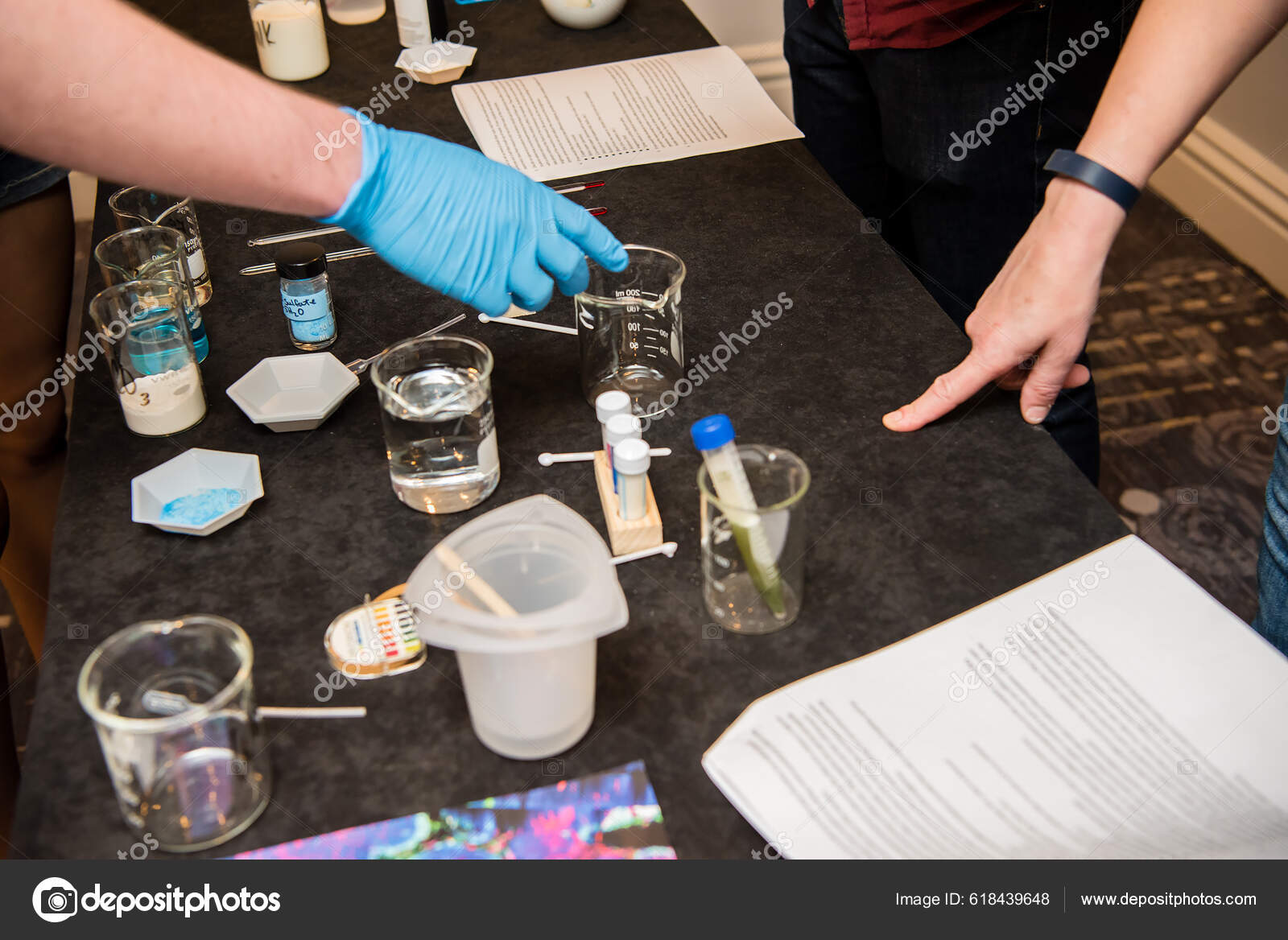 Science Experiment Materials Including Colorful Liquid Filled Beakers ...