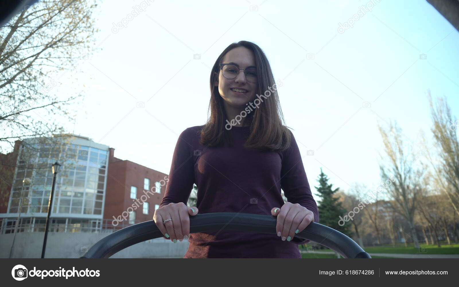Young Mother Walks Baby Stroller Park Woman Glasses View Stroller Stock ...