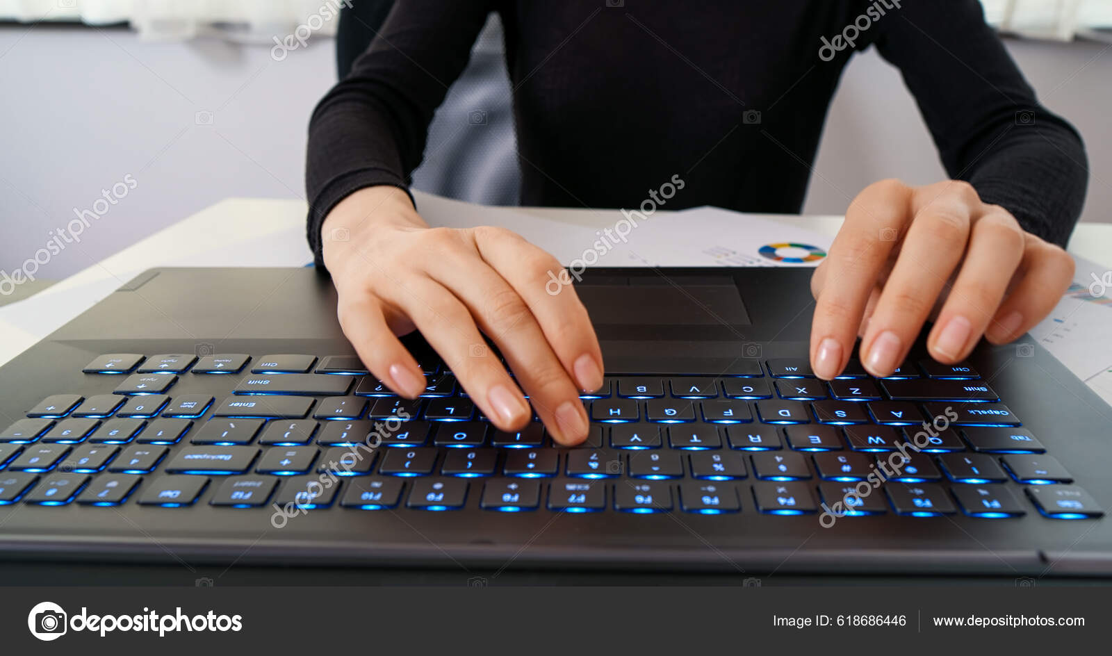 Female Hands Texting Laptop Keyboard — Stock Photo © YAY_Images #618686446