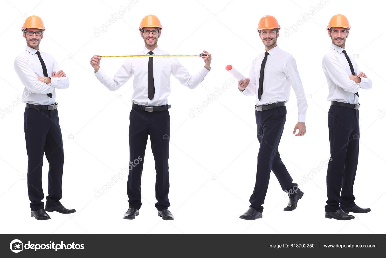 Panoramic Photo Collage Architect Expert Isolated White — Stock Photo ...