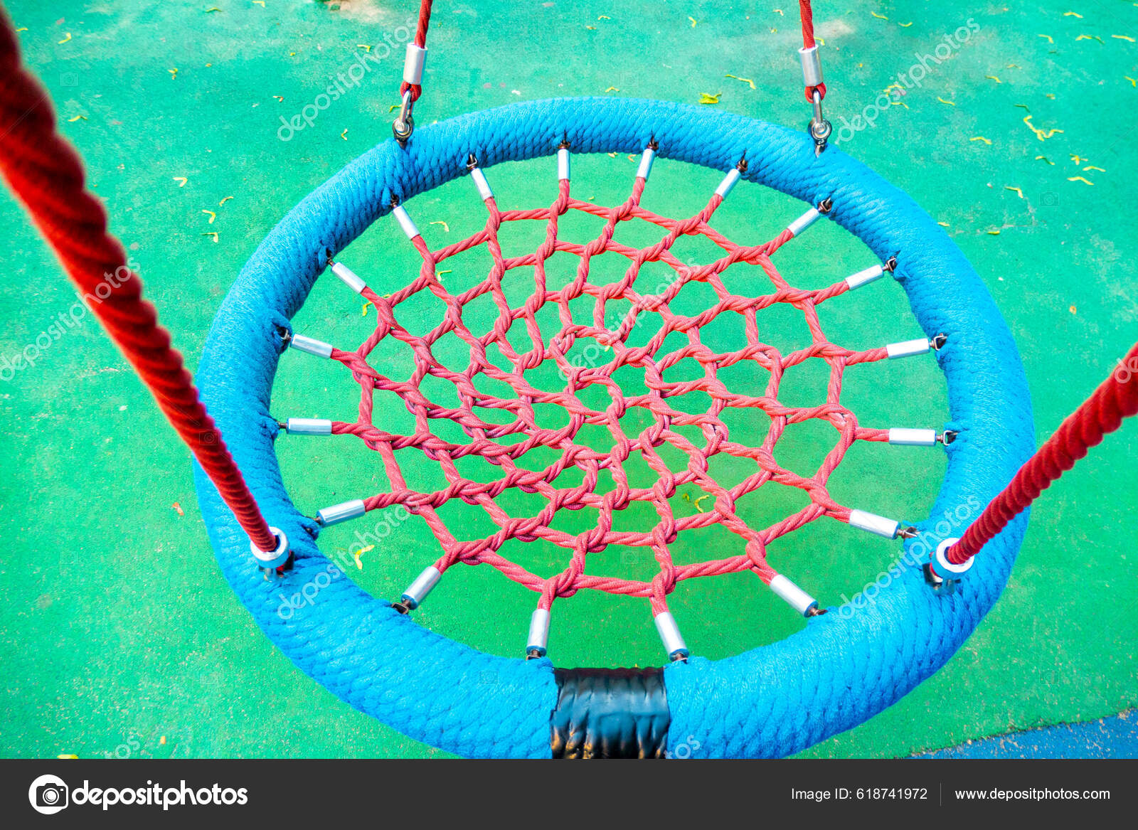 Swing Seat Made Mesh Playground Empty Blue Rope Web Nest Stock Photo by ...