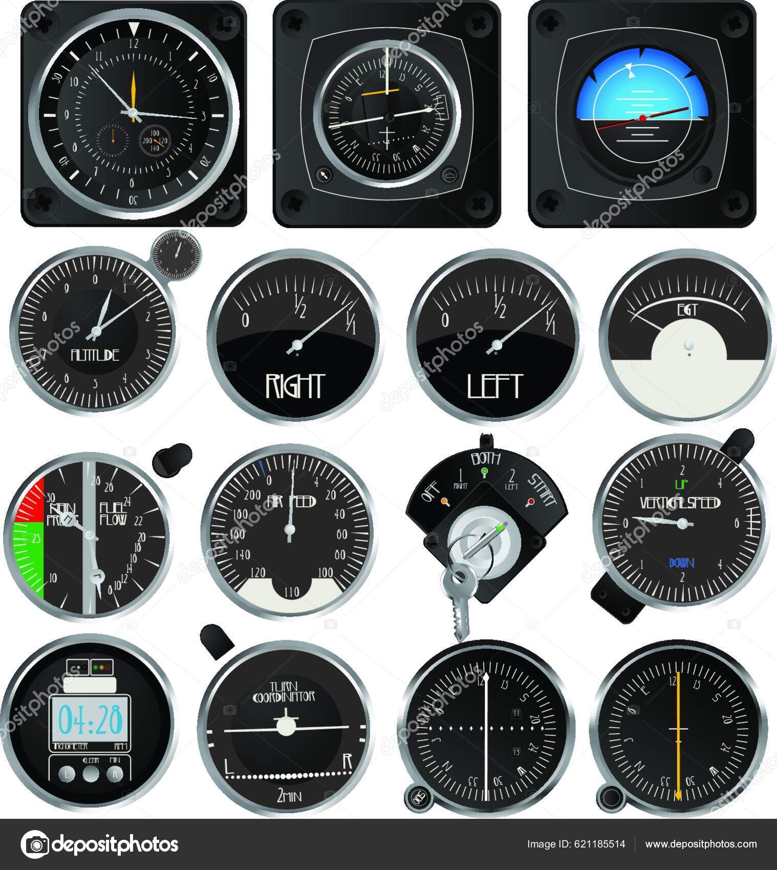Aircraft Instruments Collection Graphic Vector Illustration Stock ...