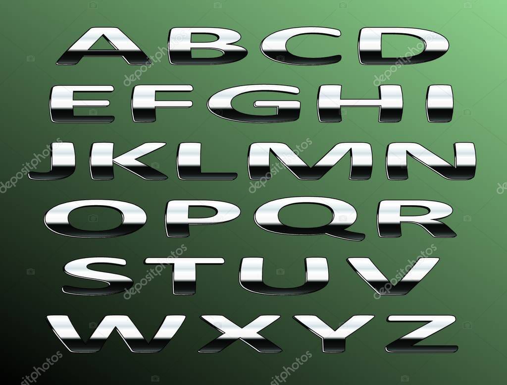 "Alfabeto cromado vector.Letras abstractas aisladas en color backgr" 2024