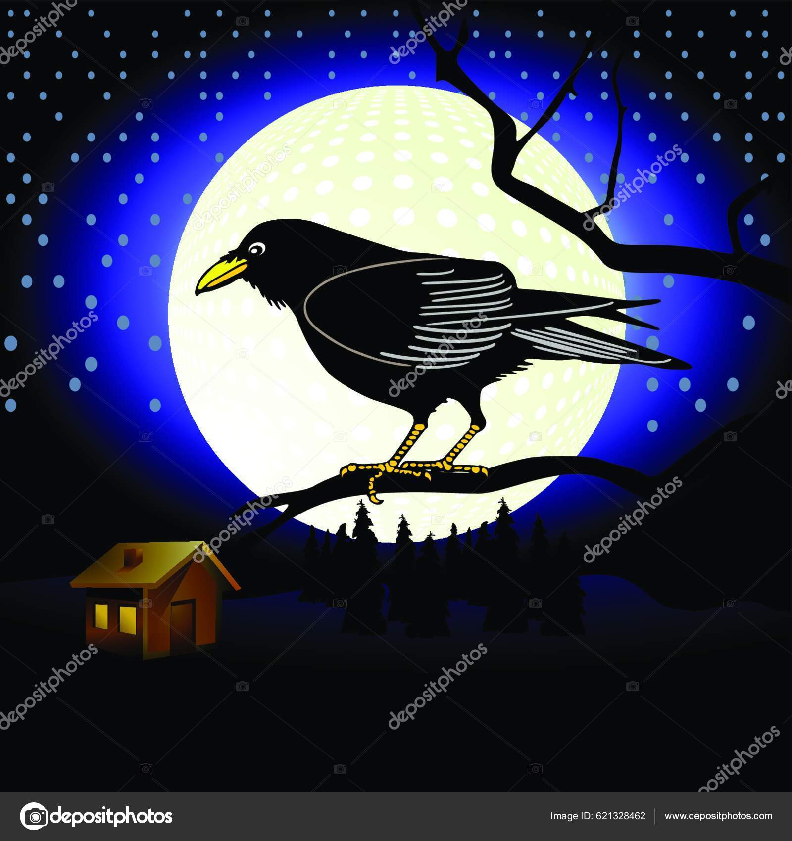 Cuervo Ilustración Vectorial Luna Llena Vector de stock #621328462 de ©YAY_Images