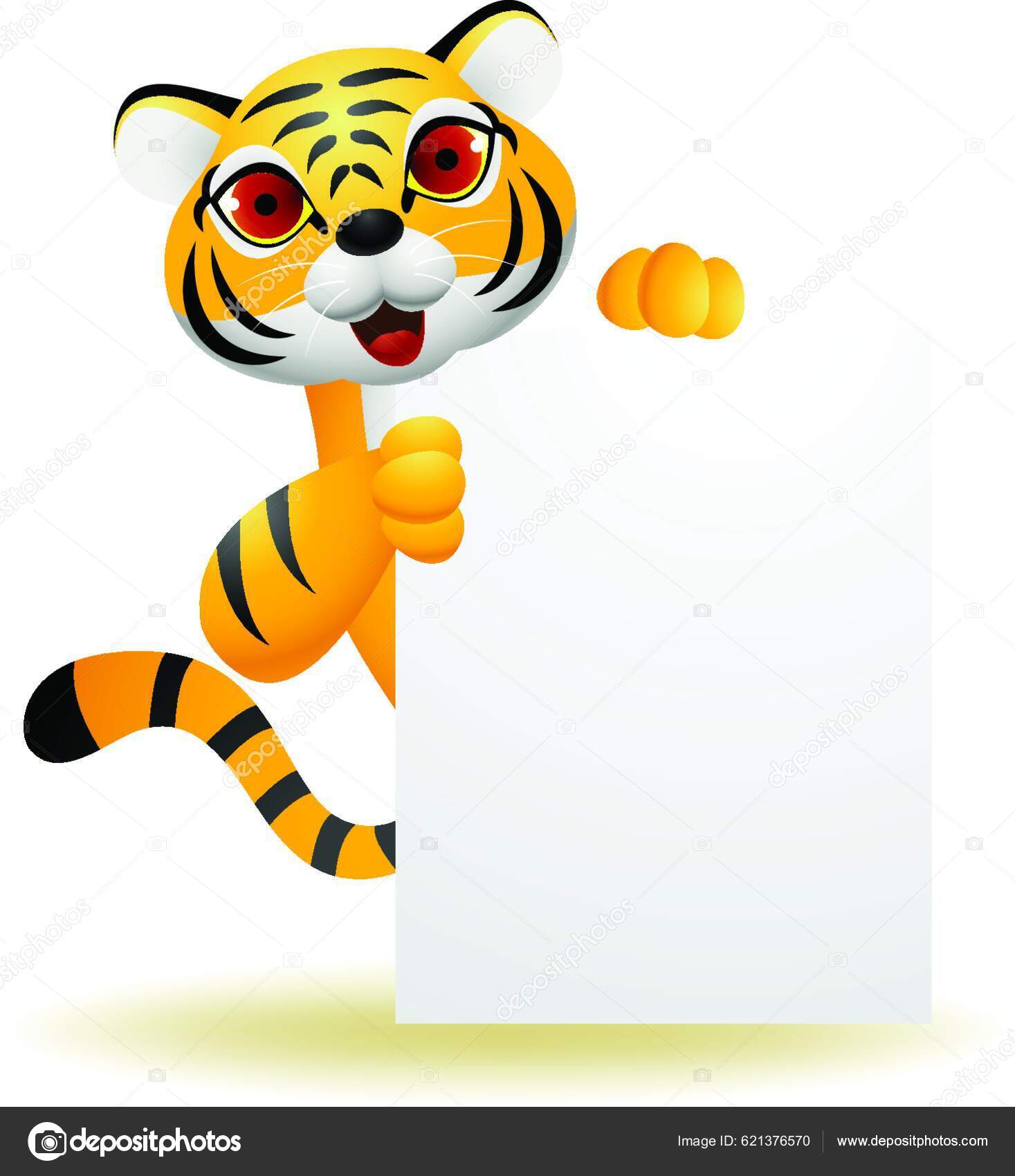 Caricatura Tigre Con Signo Blanco Vector de stock por ©YAY_Images 621376570