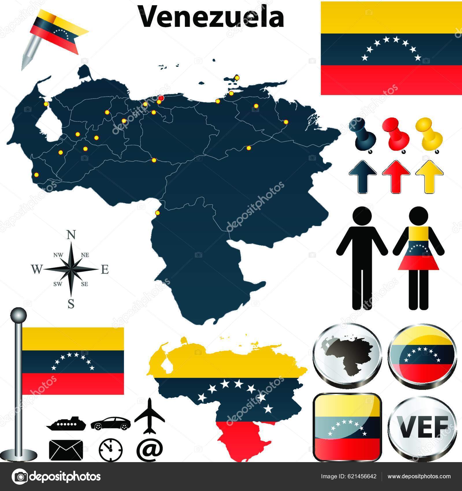 Mapa Venezuela Vector Ilustración Vector de stock por ©YAY_Images 621456642