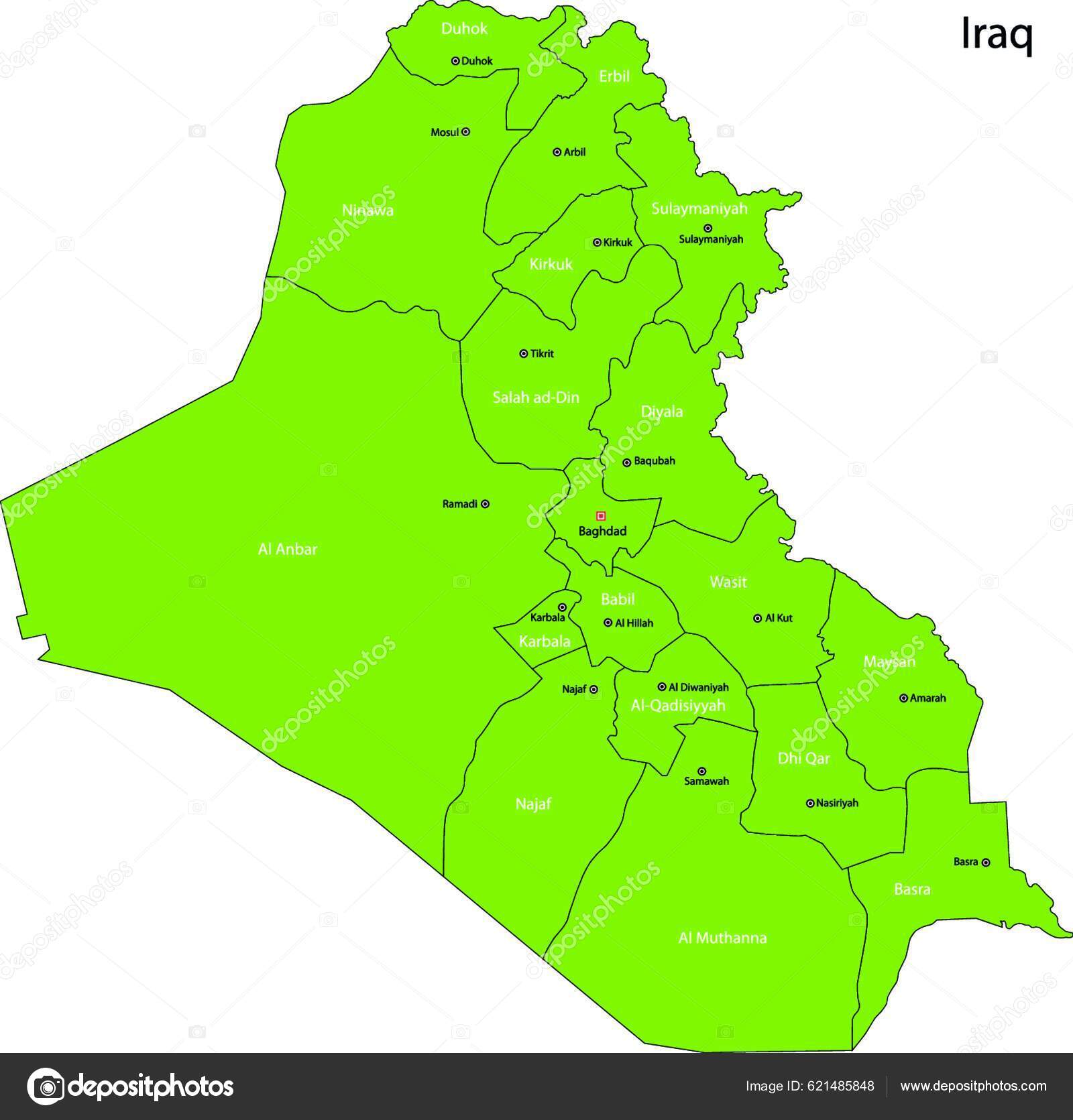 Illustration Green Iraq Map Stock Vector by ©YAY_Images 621485848