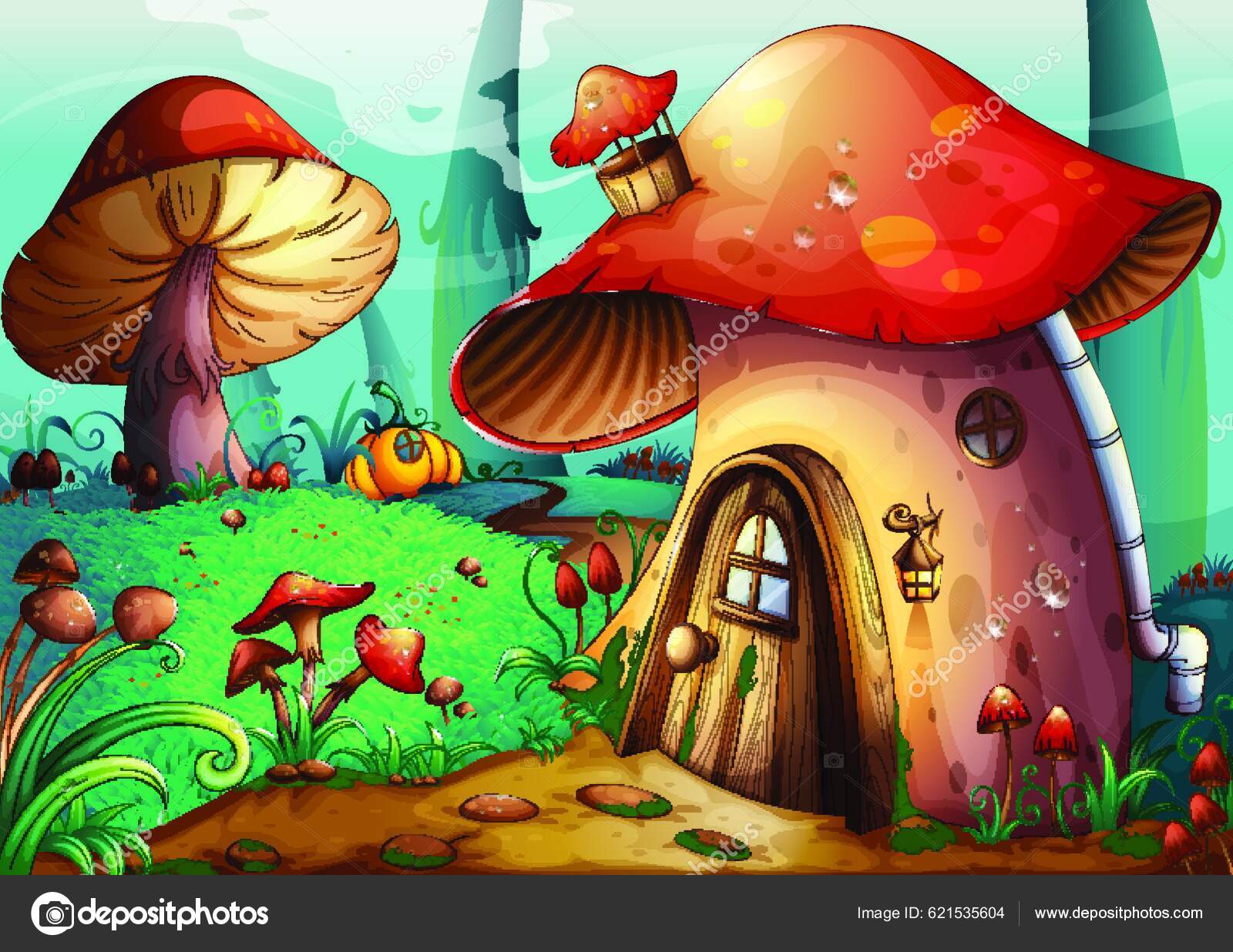 Hongos Casa Vector Ilustración Vector de stock por ©YAY_Images 621535604