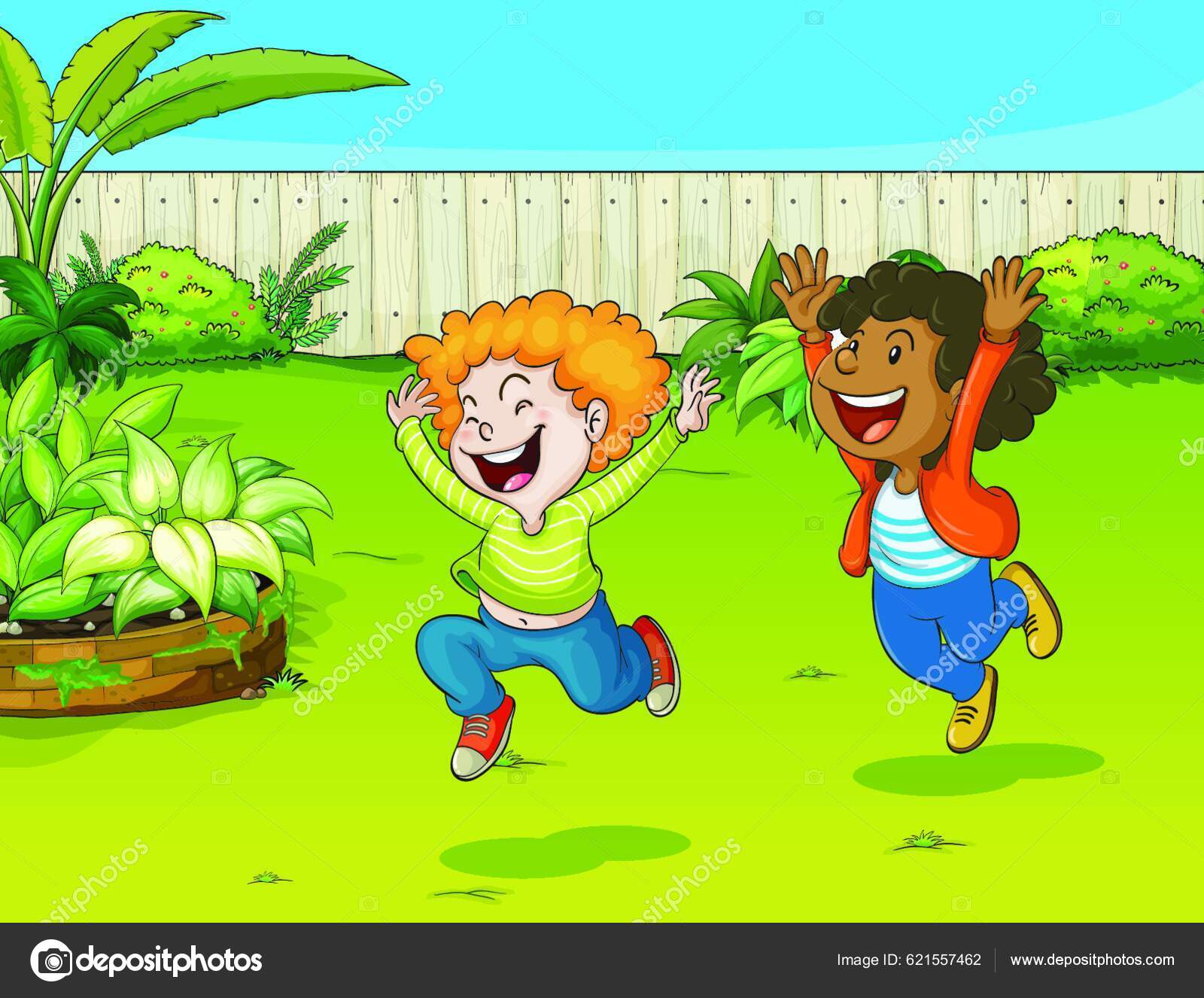 Playing Kids Garden Stock Vector by ©YAY_Images 621557462