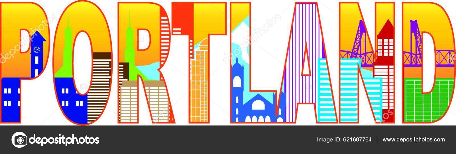 Portland Oregon Skyline Text Outline Color Illustration Stock Vector by ...